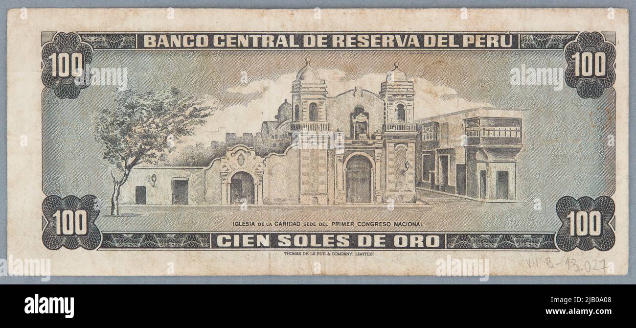 Banknot Na 100 Golden Soles, Central Reserve Bank of Peru, Peru, 9.09 ...