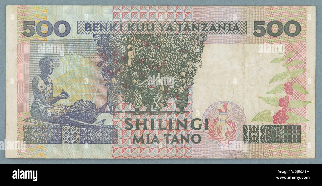 Banknot and 500 shillings, Bank of Tanzania, Tanzania, B.R. (1997 ...