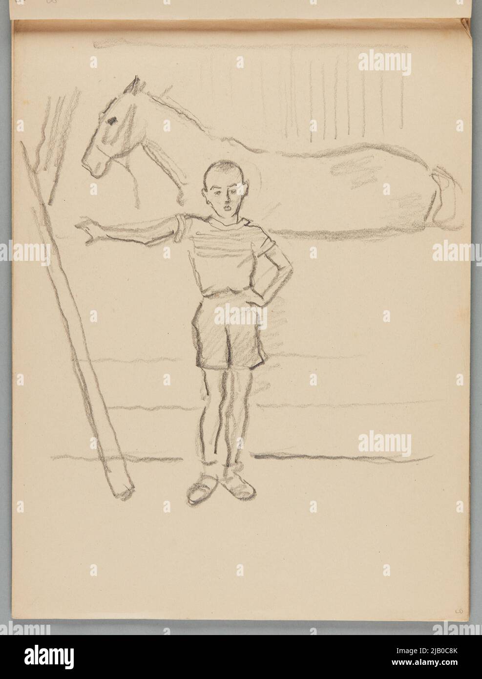 Card 9 recto: boy in the stable; Verso: Sketch of a lying character ...
