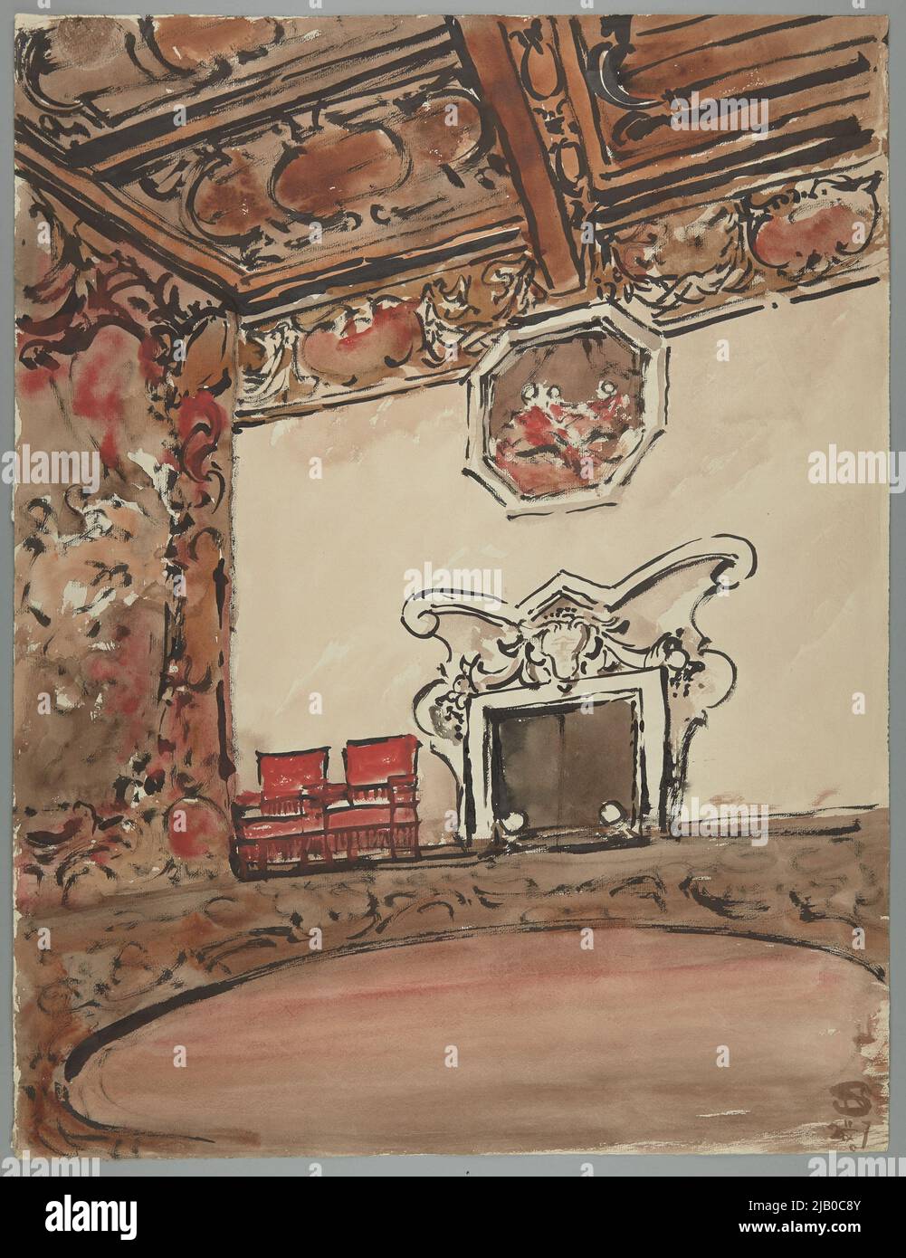 Castle interior: Early Baroque Hall with a fireplace Noakowski, Stanis ...