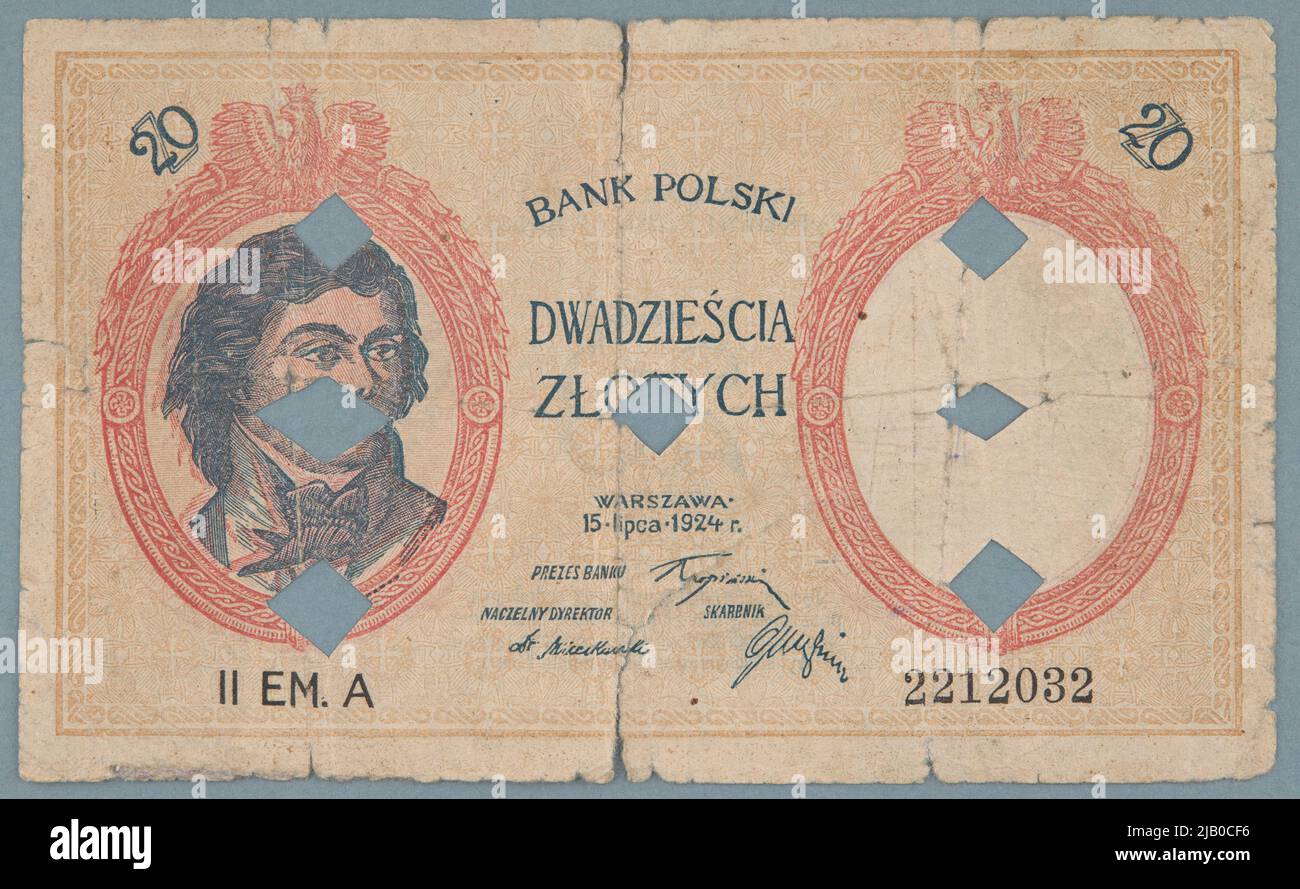 Banknote for PLN 20, Bank Polski, 15.07.1924 Counterfeit Graphic ...