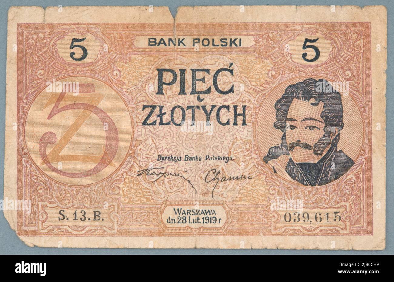 Banknote for 5 Zlotysz, Polish Republic (1918–1919), Bank Polski, 28.02 ...