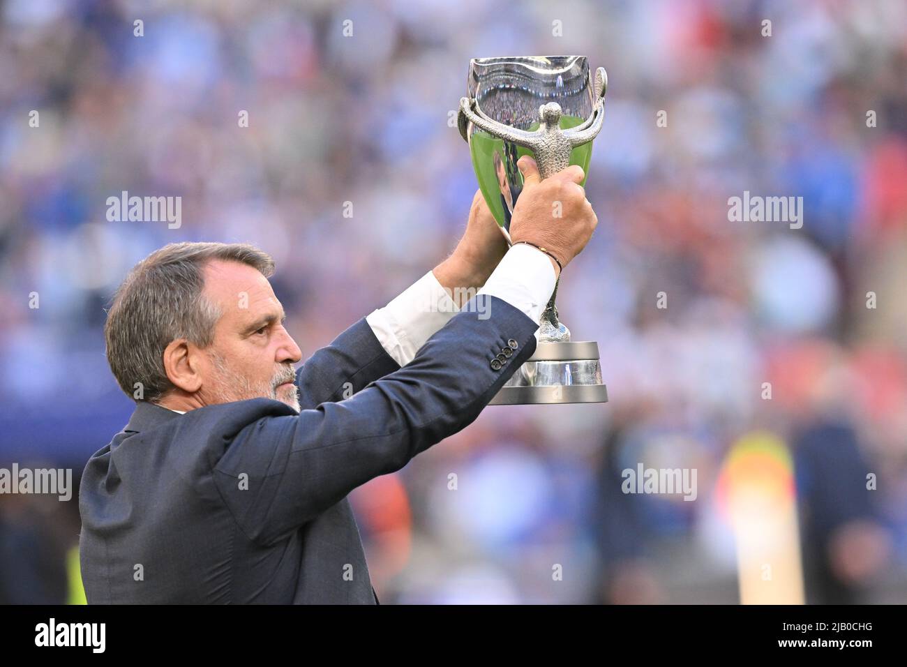 London, UK. 31st May, 2022. Marco Tardelli wit the Finalissima Cup ...