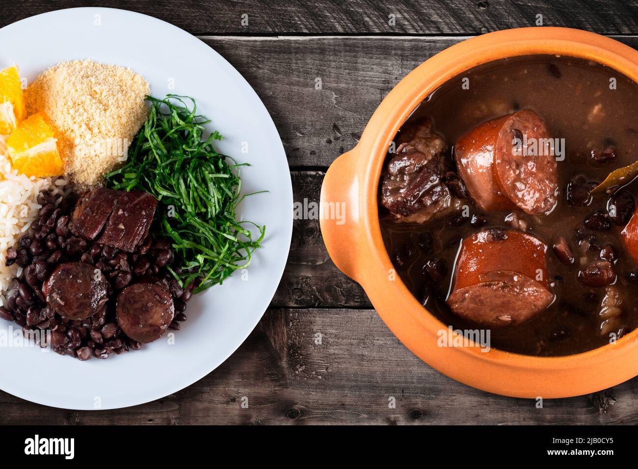 Brazilian feijoada. Traditional Brazilian food. top view Stock Photo ...