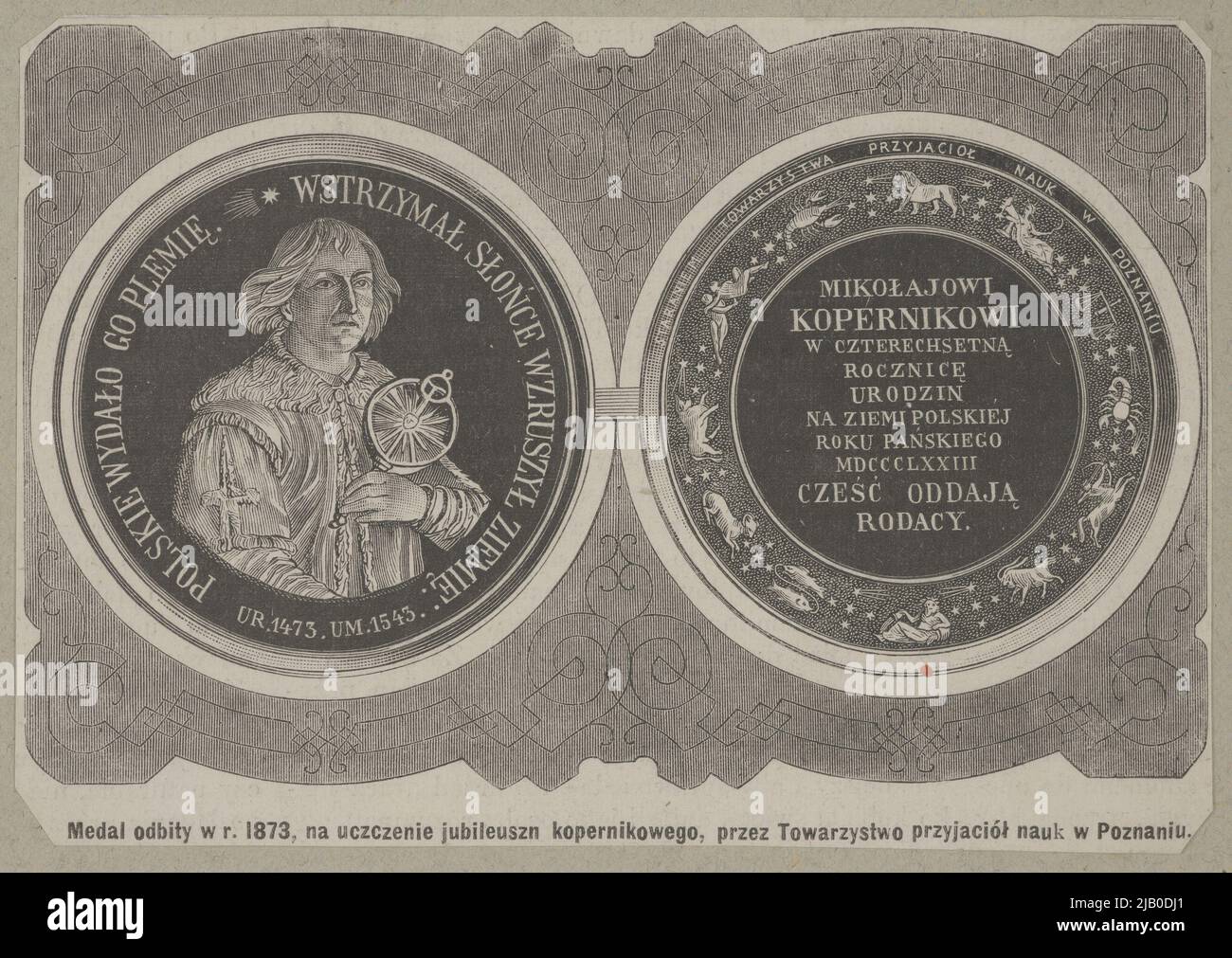 The medal reflected in 1873, to celebrate the Copernicus Jubilee, by ...