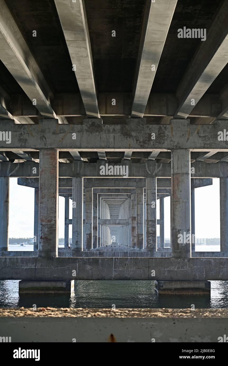 Detail of underside of Rickenbacker Causeway bridge between Miami and ...