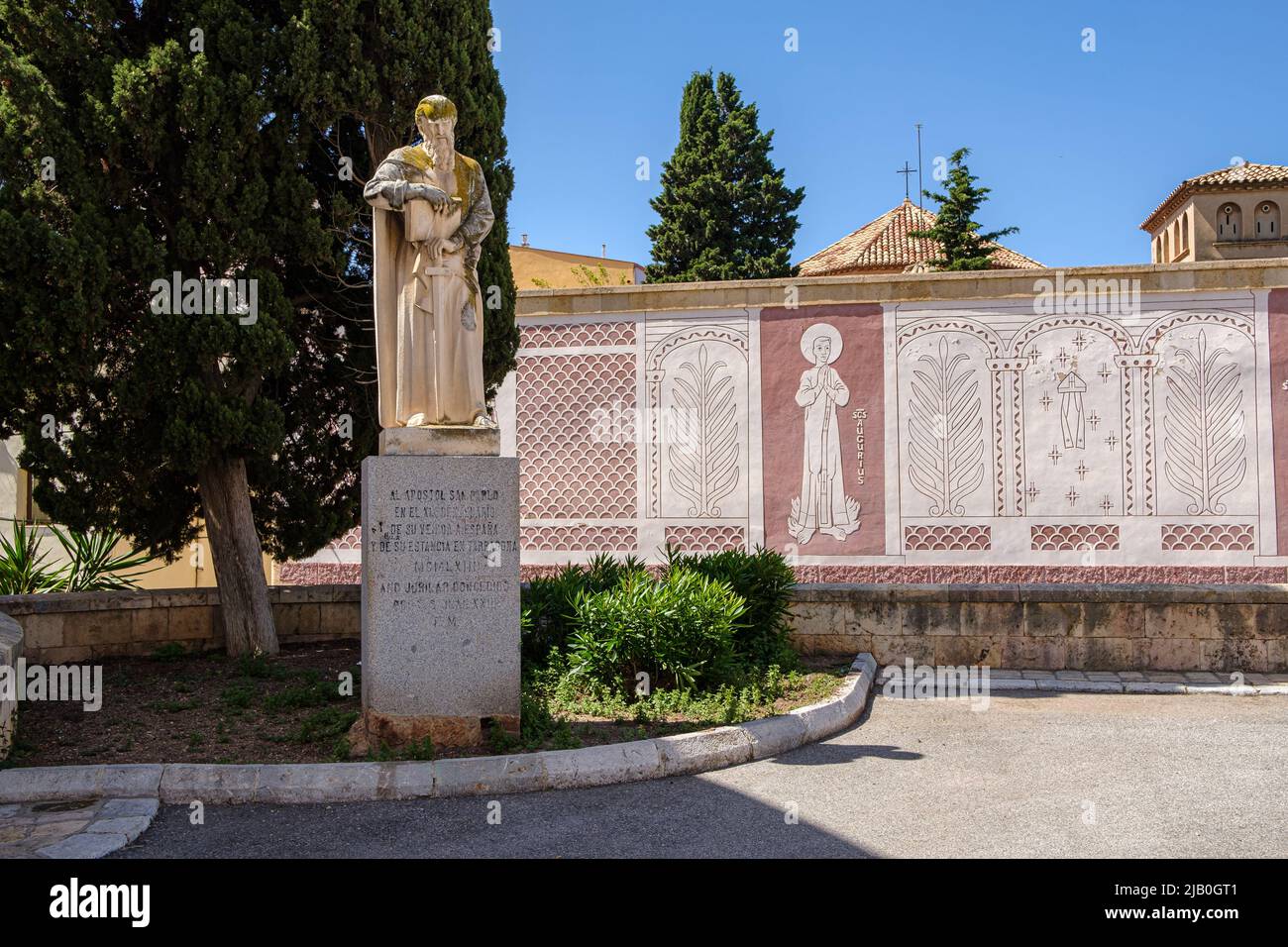 The statue of the apostle San Pablo behind the cathedral in the square ...