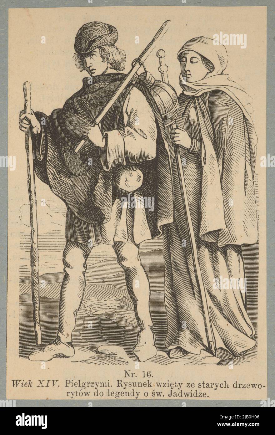 14th century. Pilgrims. Drawing taken from old woodcuts to the legend ...