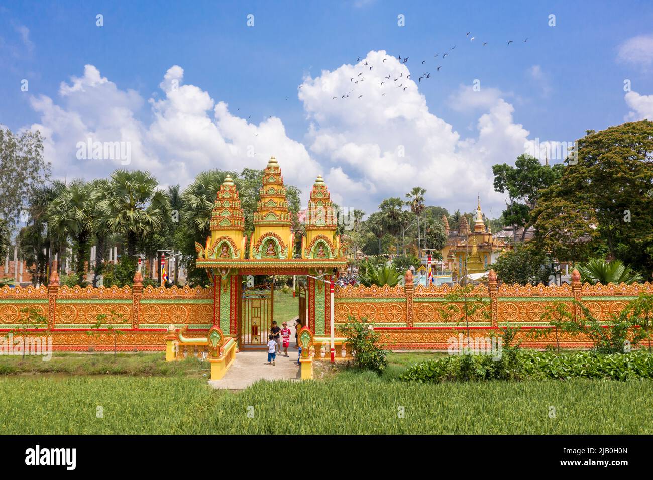 Aerial view of the campus of Khmer temple Bung Coc, Soc Trang, Viet Nam ...