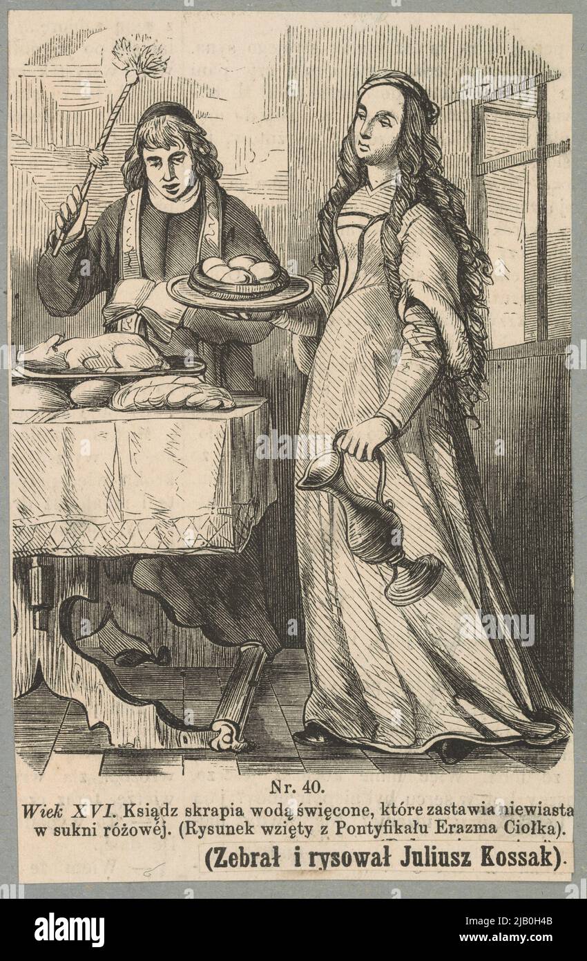 The 16th century. The priest condenses with holy water () (drawing ...