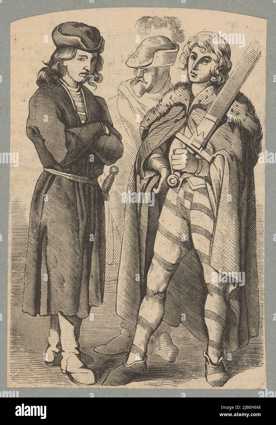 14th century. Square and courtiers. Drawing taken from the legend of St ...