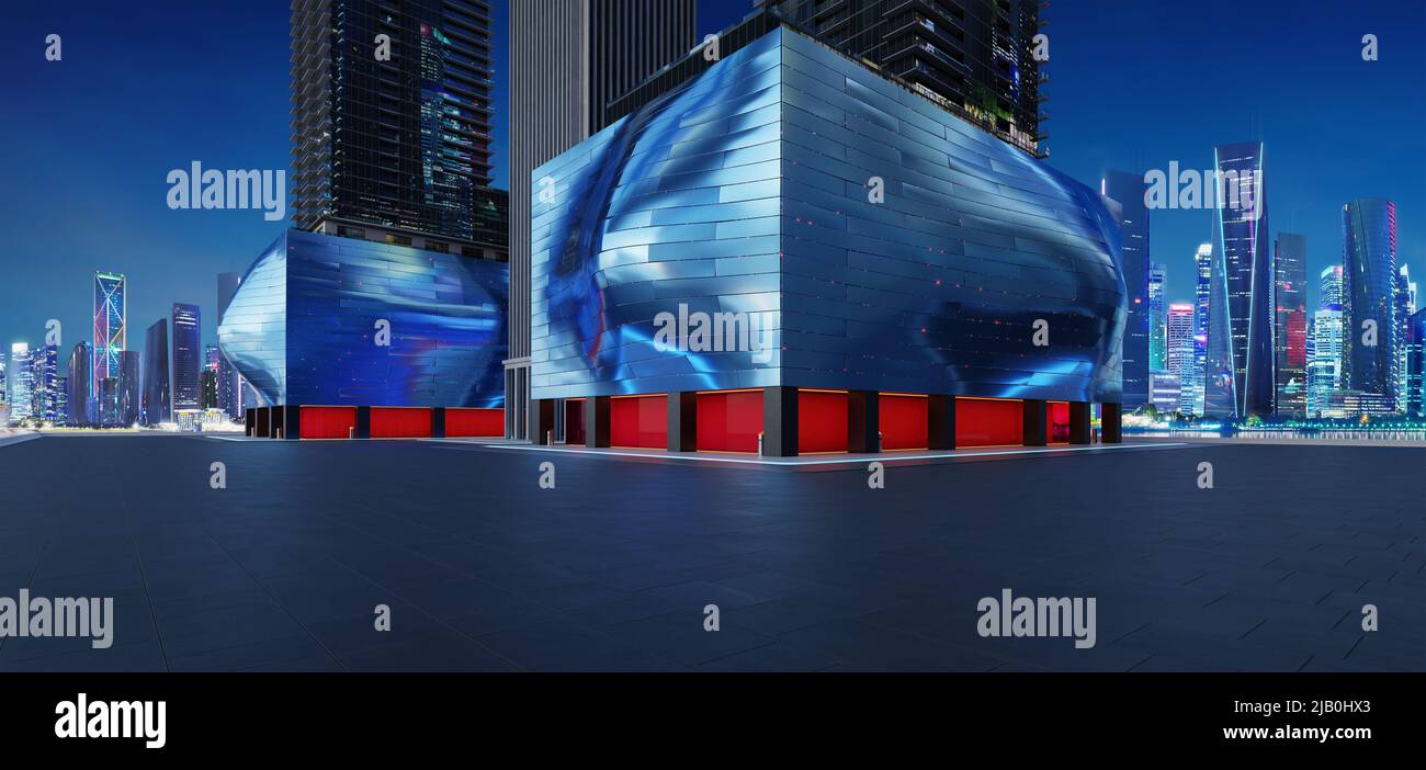 Perspective horizontal view of empty ground floor with modern building ...