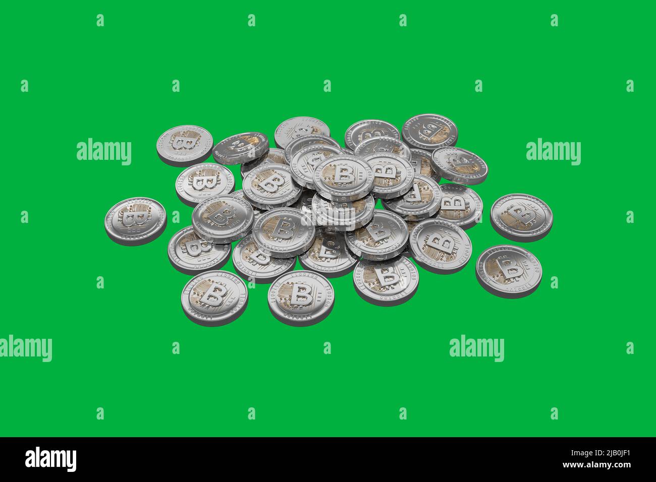 Bitcoin digital currency on green screen background , 3d rendering ...