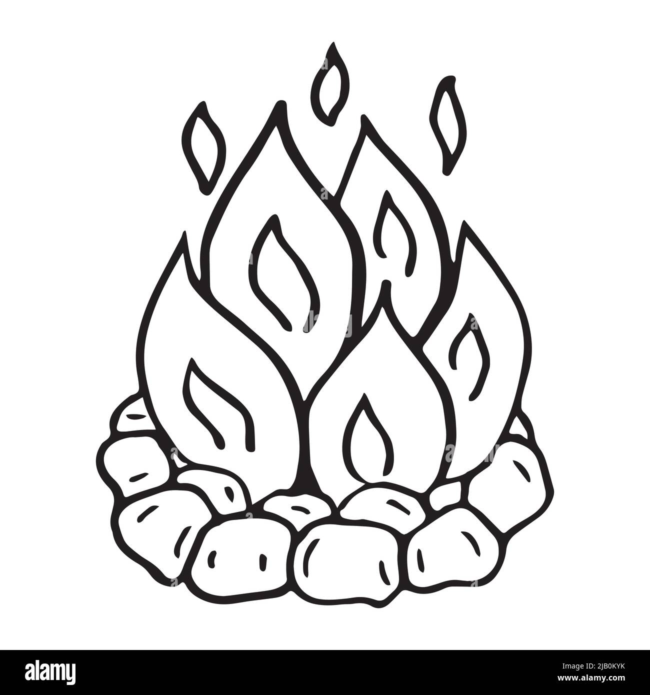 Hand drawn doodle campfire on stones. Vector Outline bonfire clipart ...