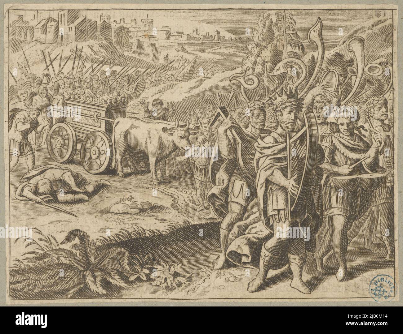 Scene from the Old Testament a procession with the Ark of the Covenant ...