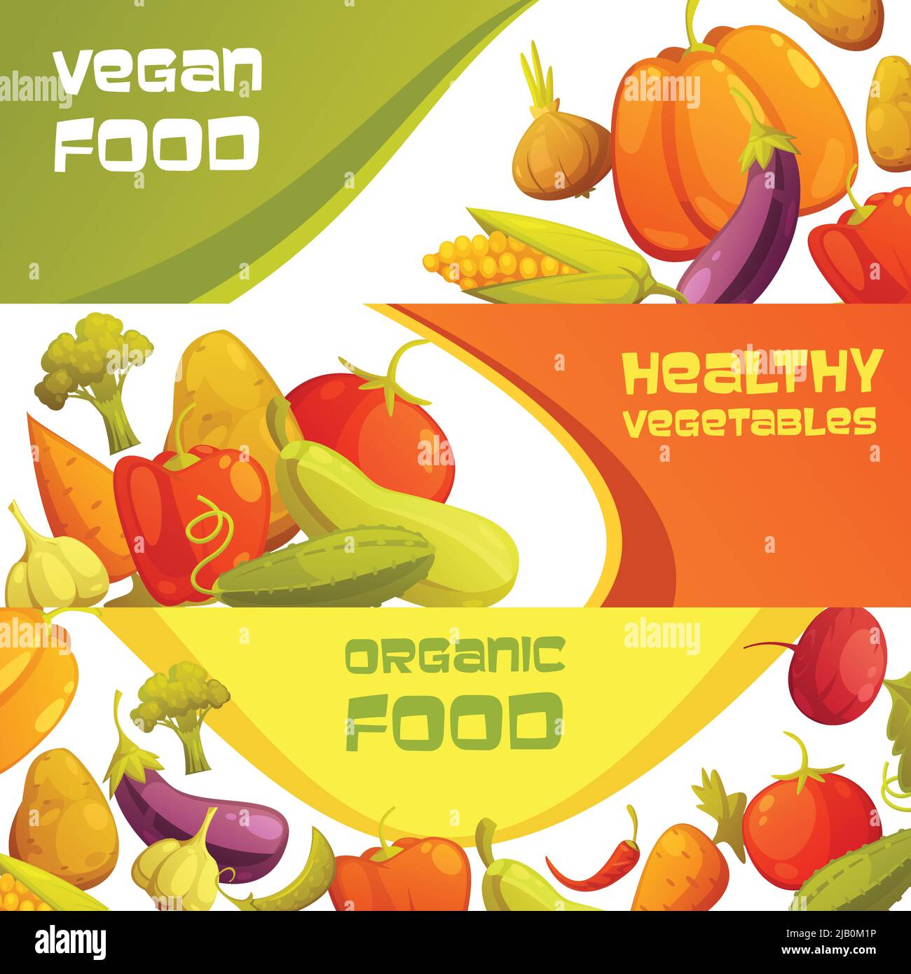 Healthy organic vegan food advertisement horizontal banners set with ...