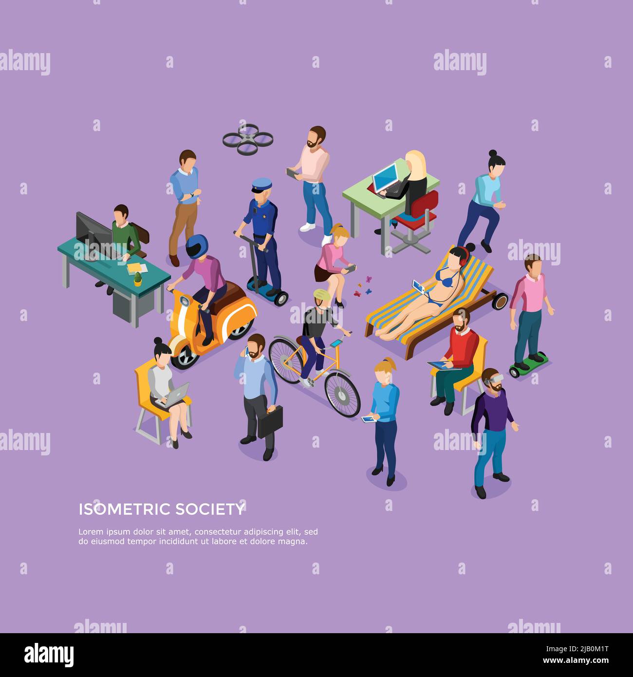 Isometric people society with group of male and female using different ...