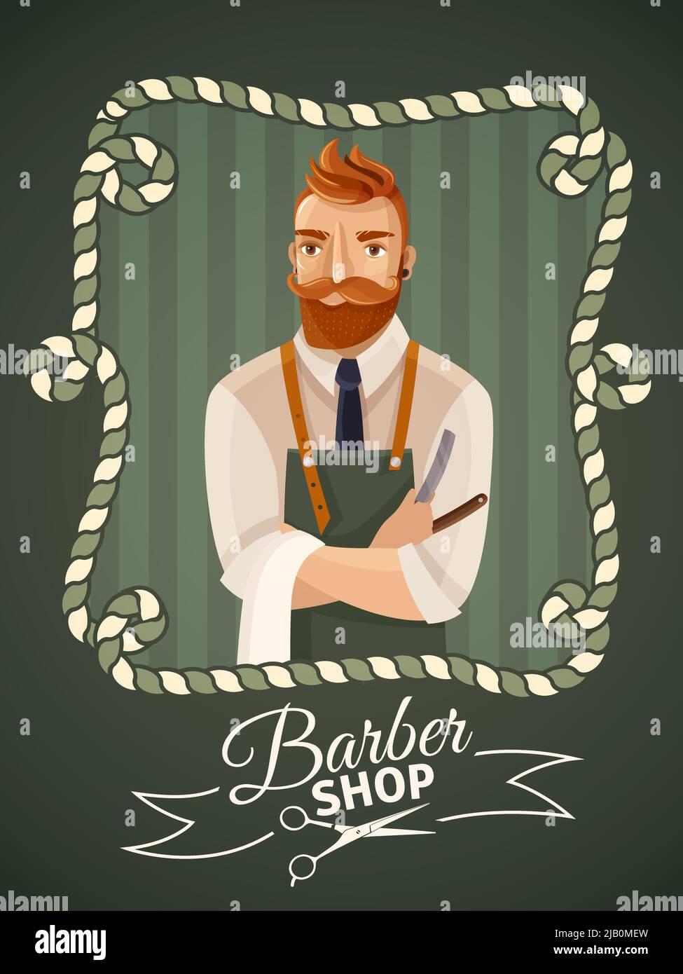 Barbershop poster template with hipster male hairdresser in frame ...
