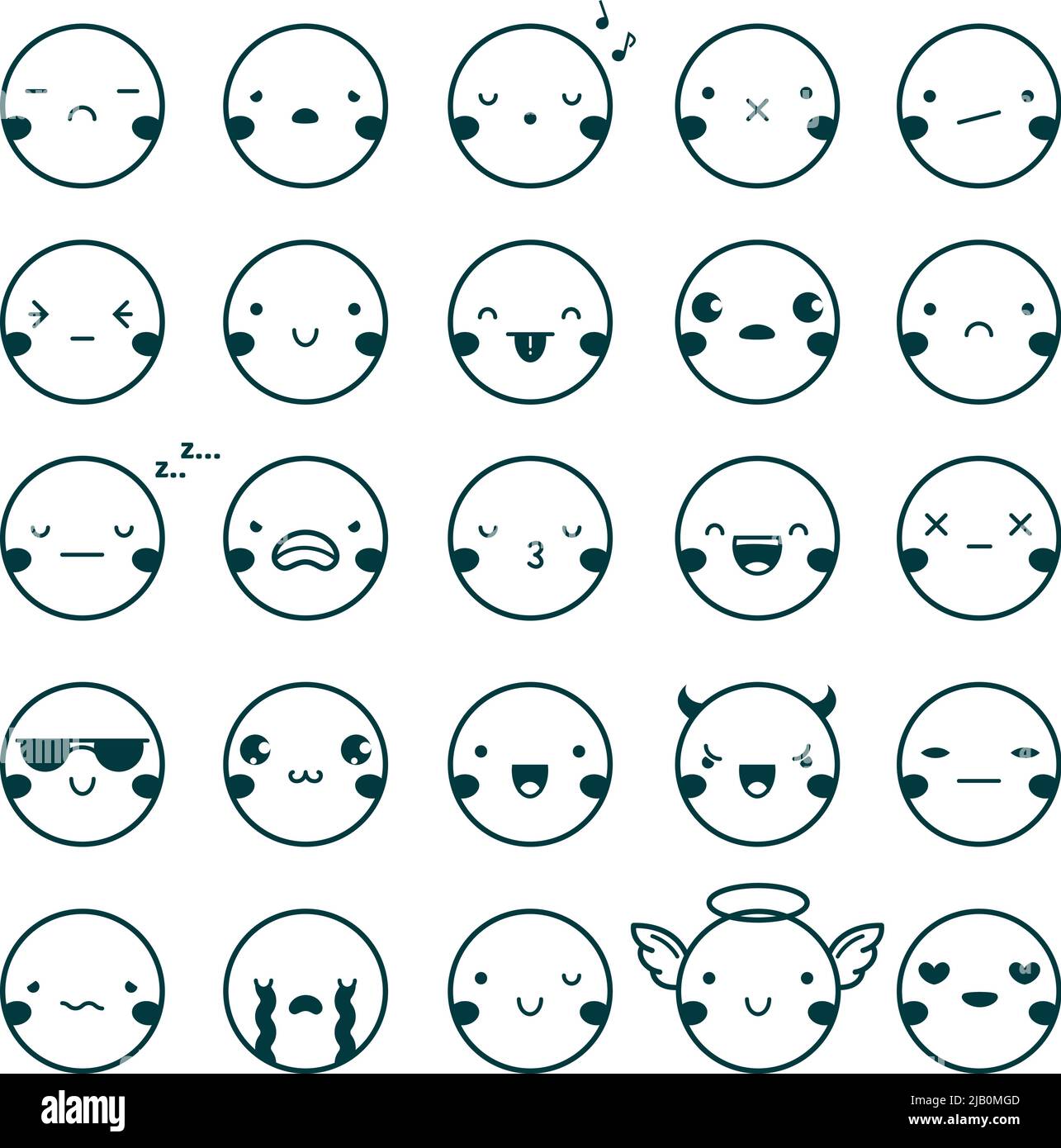 Twenty-five emoji emoticons black set showing different emotions ...