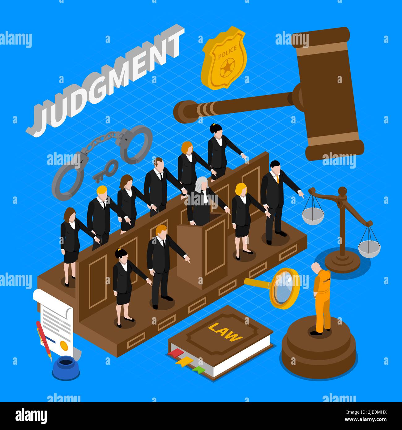 Color isometric composition depicting trial prisoners by jury vector illustration Stock Vector ...