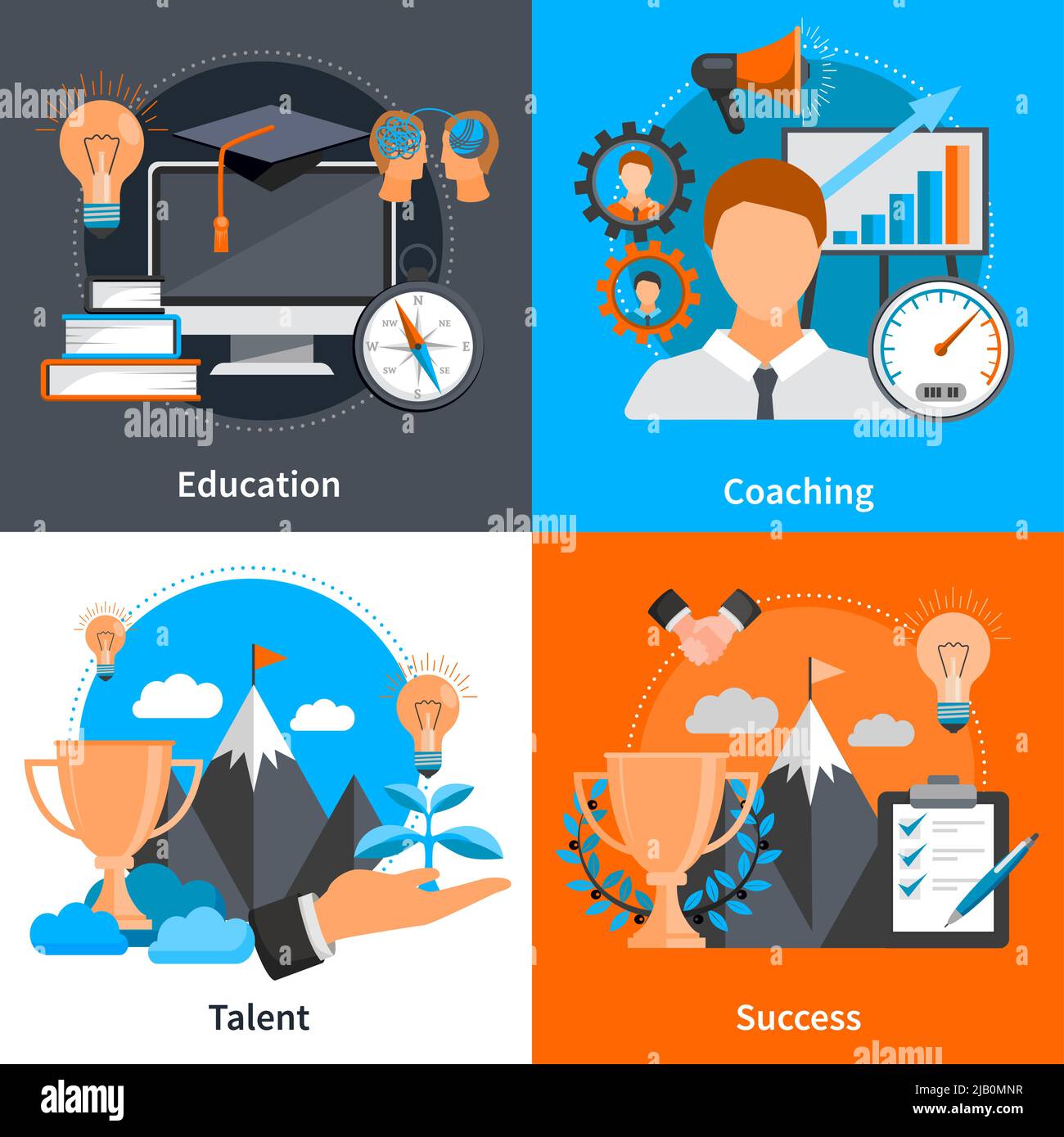 Flat design 2x2 concept icons for mentoring and coaching skills ...