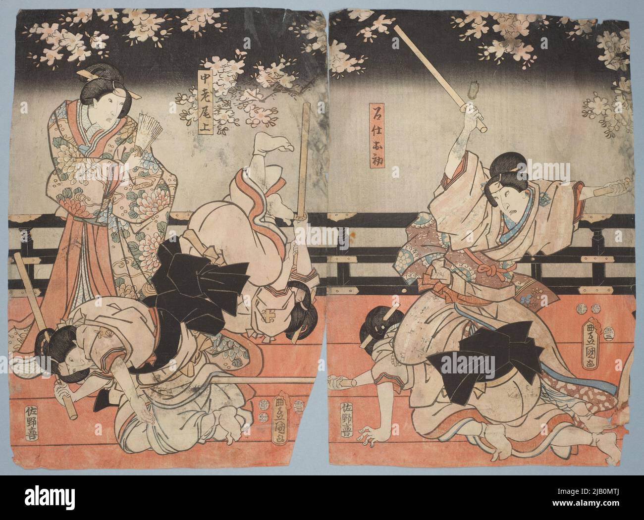 Actors in the roles of women fighting with wooden swords Kunisada ...