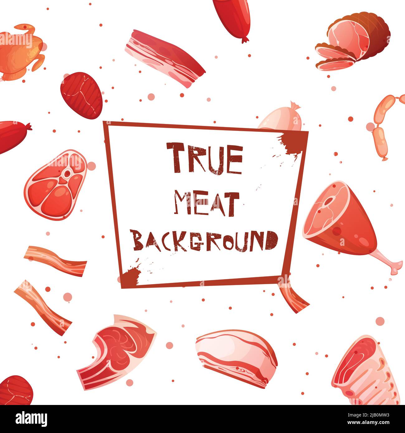 Cartoon meat set seamless pattern with inscription true meat background ...