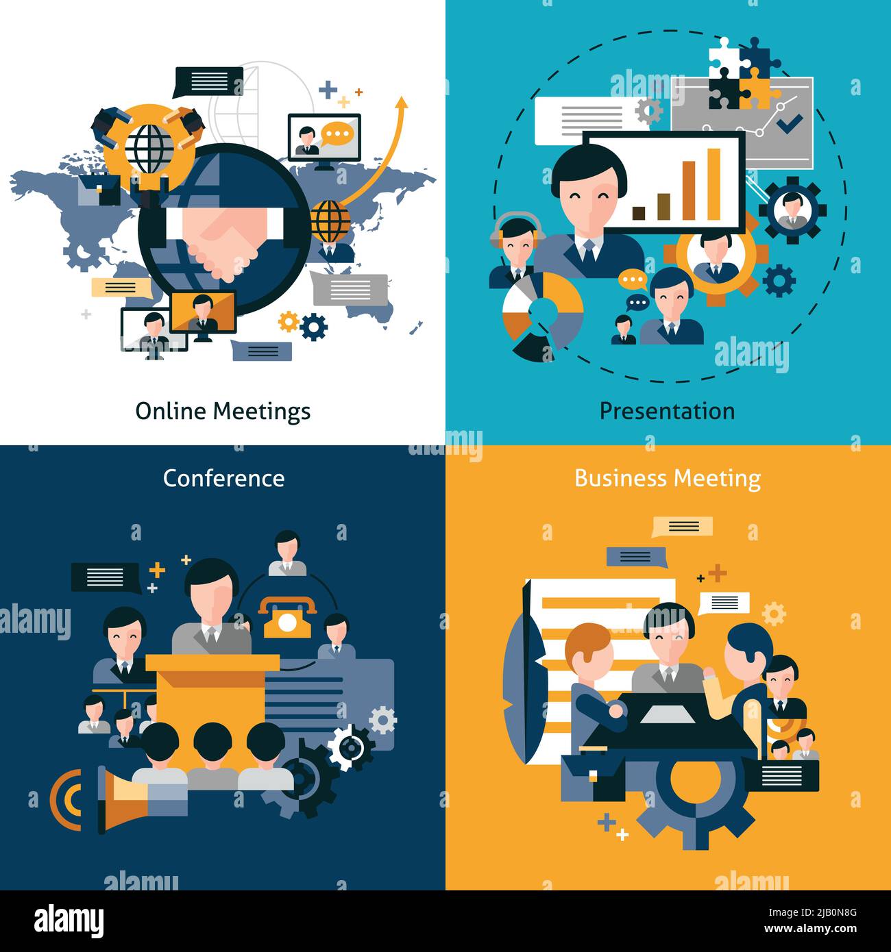 Business meeting design concept set with online presentation business ...