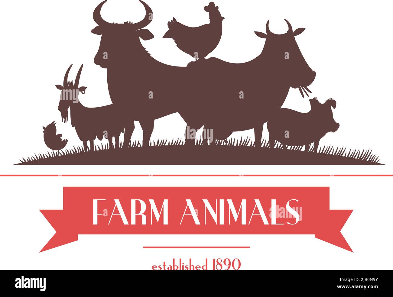Farm shop signboard or label two-color design with livestock animals ...