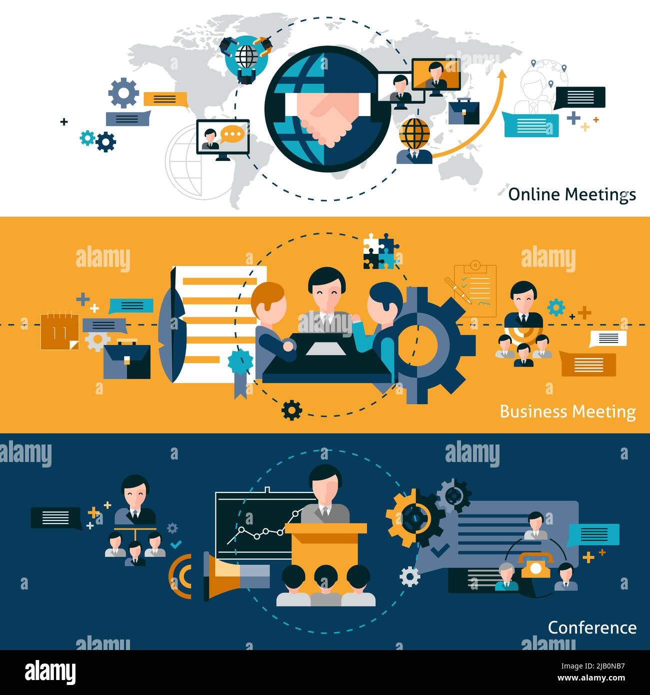 Business meeting banners set with online business conference elements ...