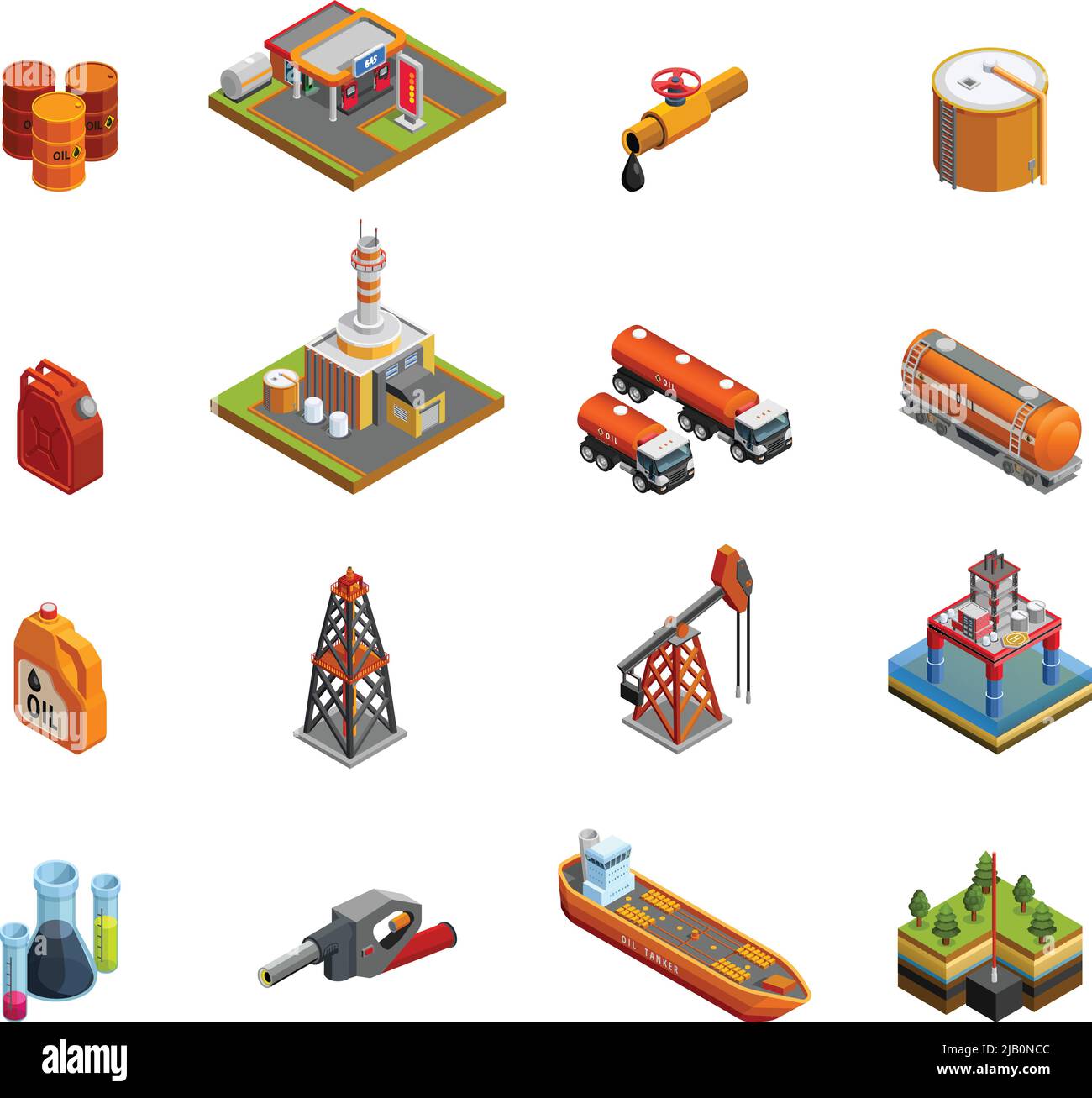 Oil gas industry isometric icons set with offshore platform drilling ...