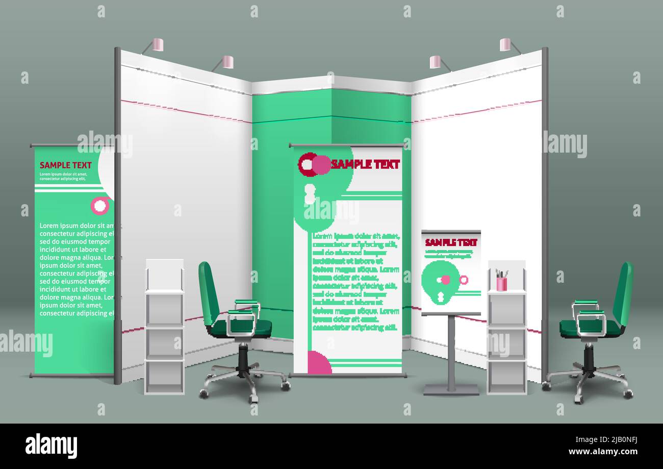 Exhibition stand concept with billboards shelves booths displays and ...