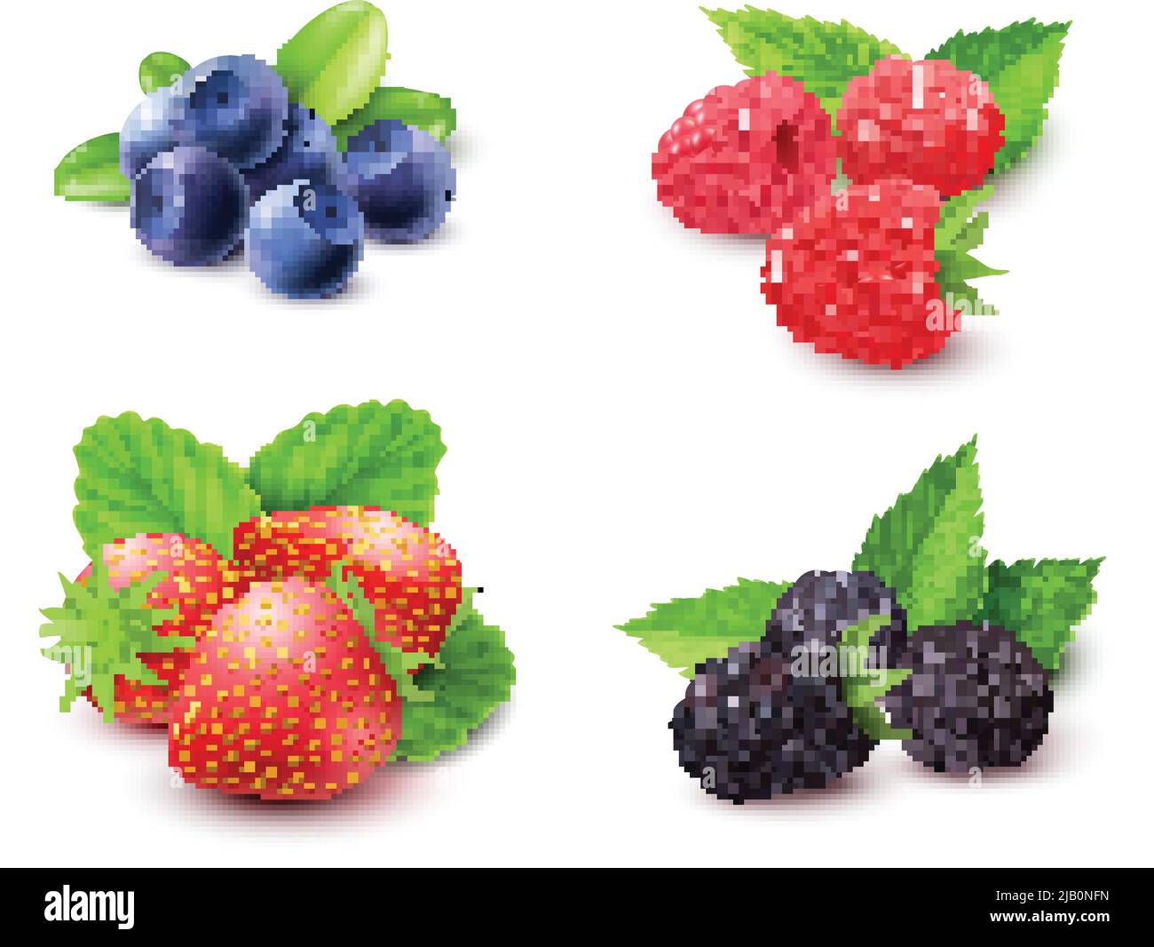 Berry realistic set with strawberry raspberry and blackberry isolated ...