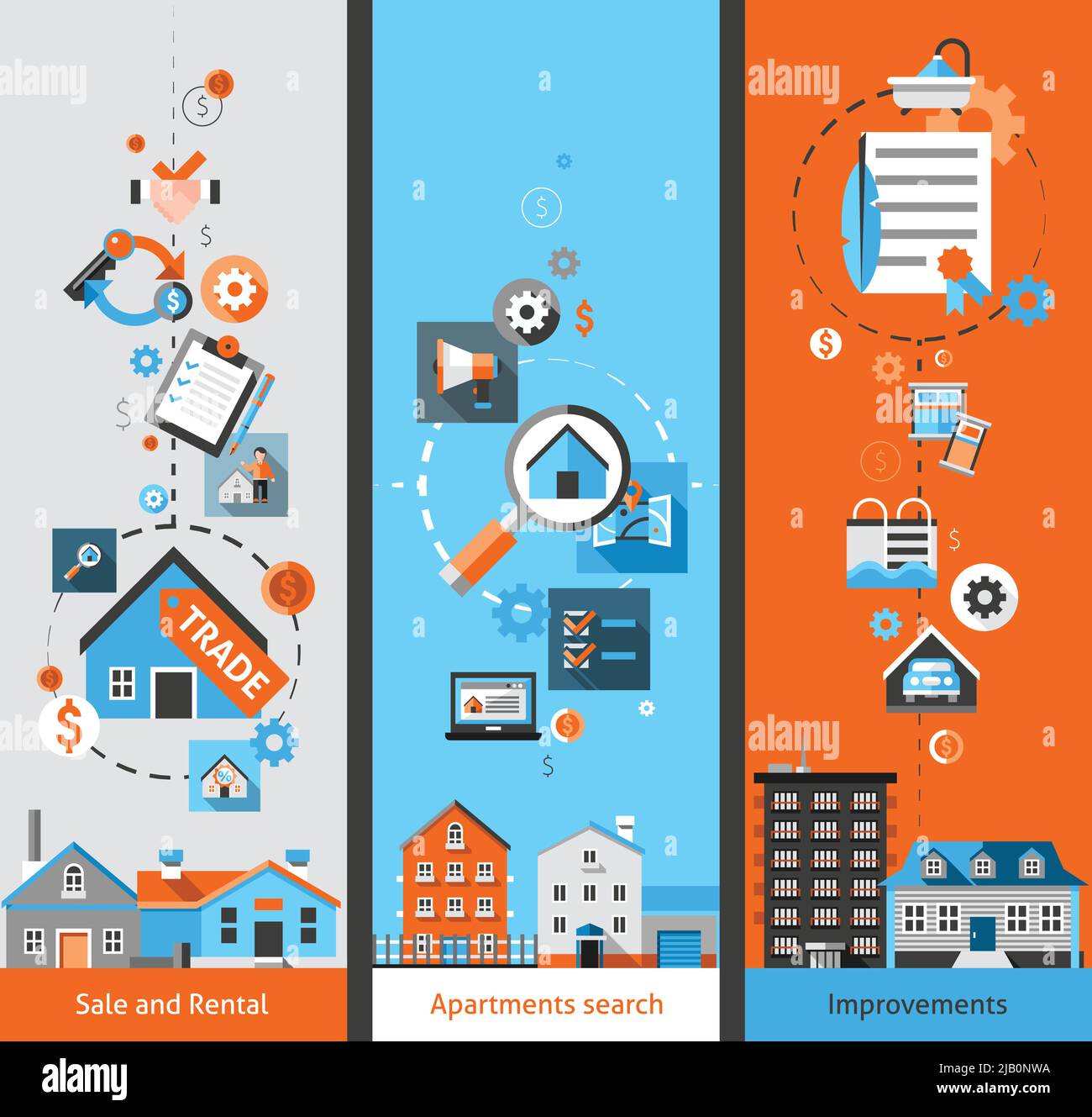 Real estate vertical banners set with sale and rental apartment search ...