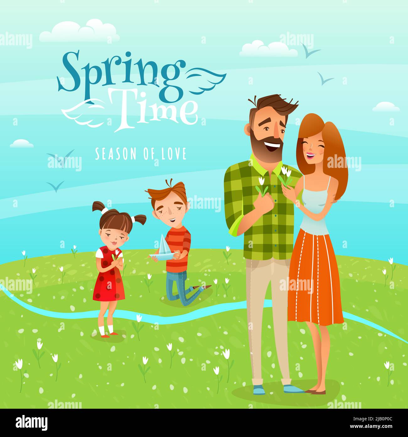 Happy family walking along Stock Vector Images - Alamy