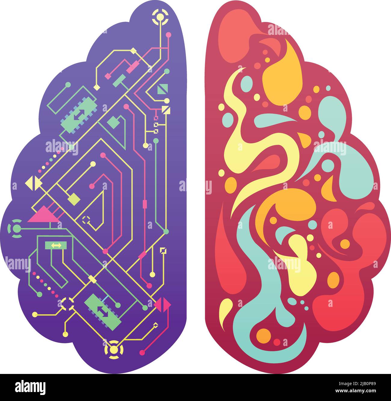 Left and right human brain cerebral hemispheres pictorial symbolic ...