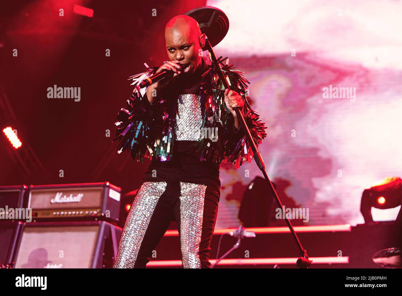 Deborah Anne Dyer mononymously by the stage name Skin performs in Rome ...