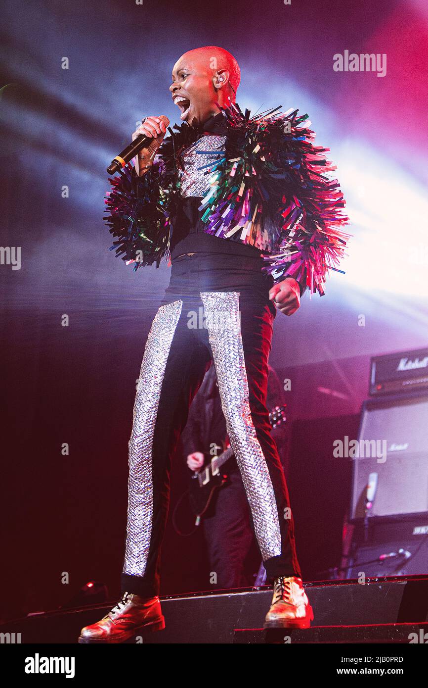 Deborah Anne Dyer mononymously by the stage name Skin performs in Rome ...