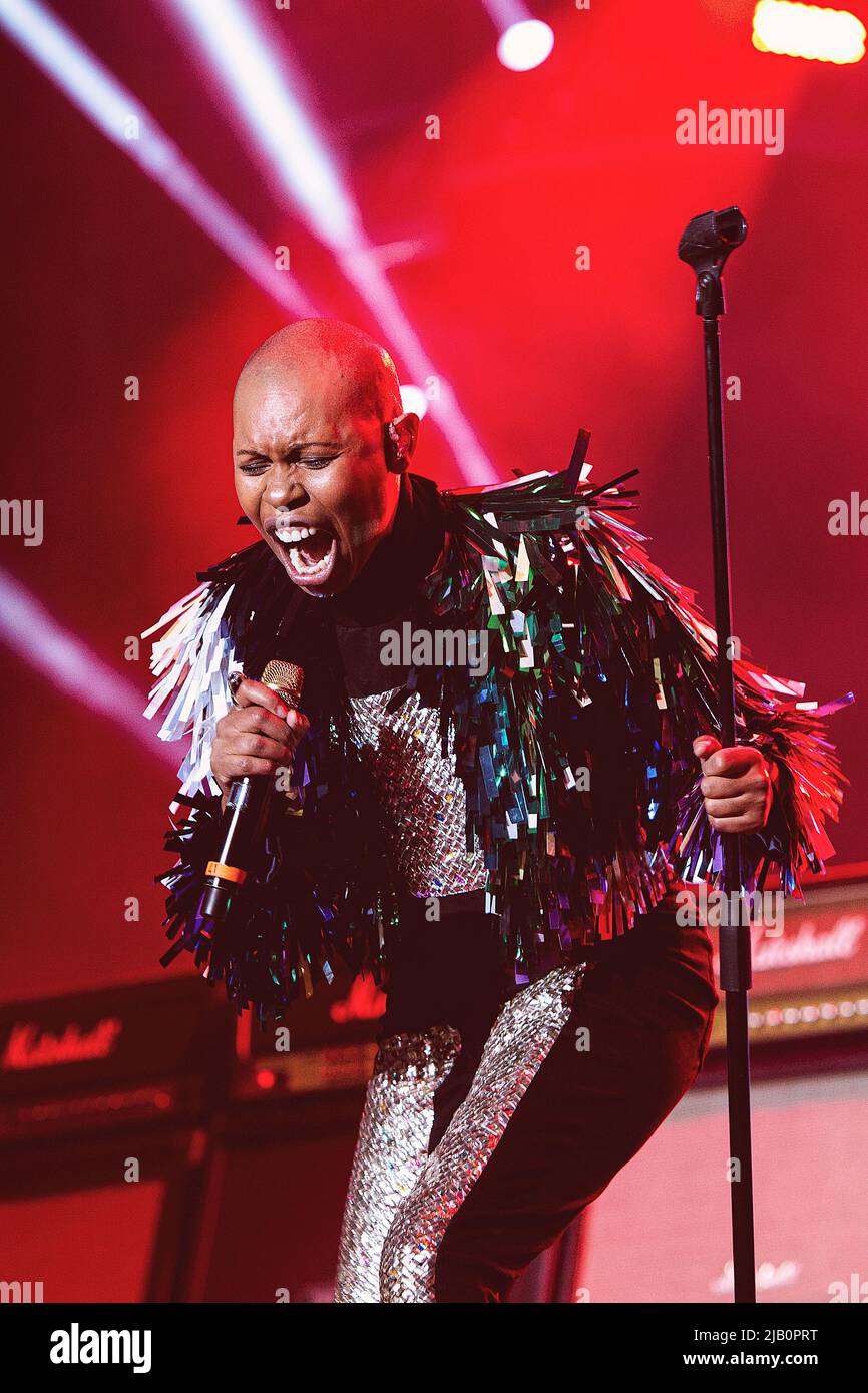 Deborah Anne Dyer mononymously by the stage name Skin performs in Rome ...