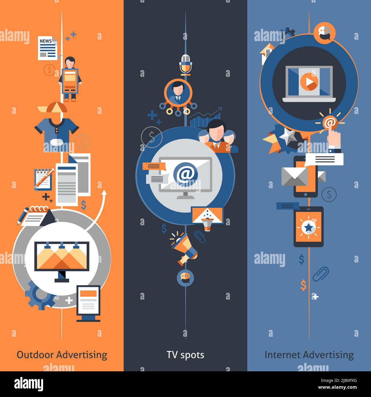 Advertising banner vertical set with outdoor internet marketing tv ...