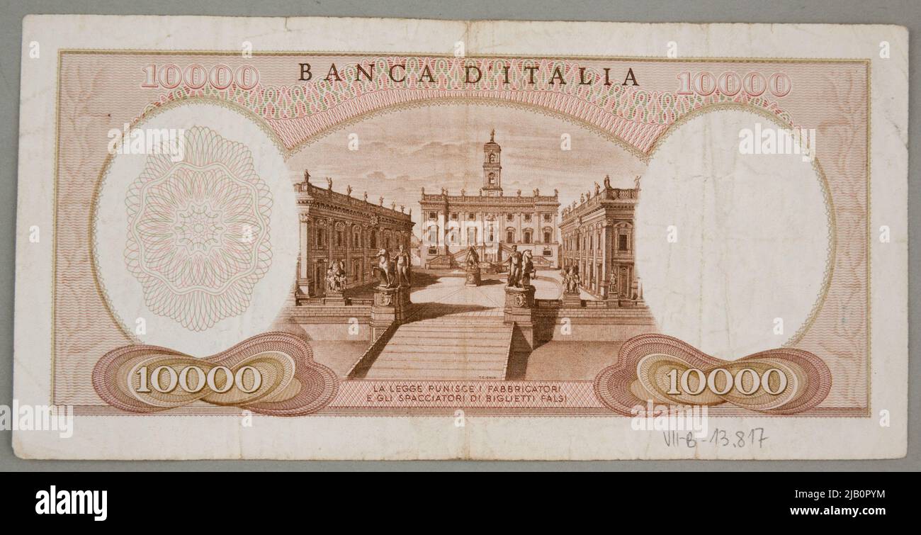 Banknote for 10,000 lire; Italy, 8.06.1970 Bank's workshop, Rome Stock ...