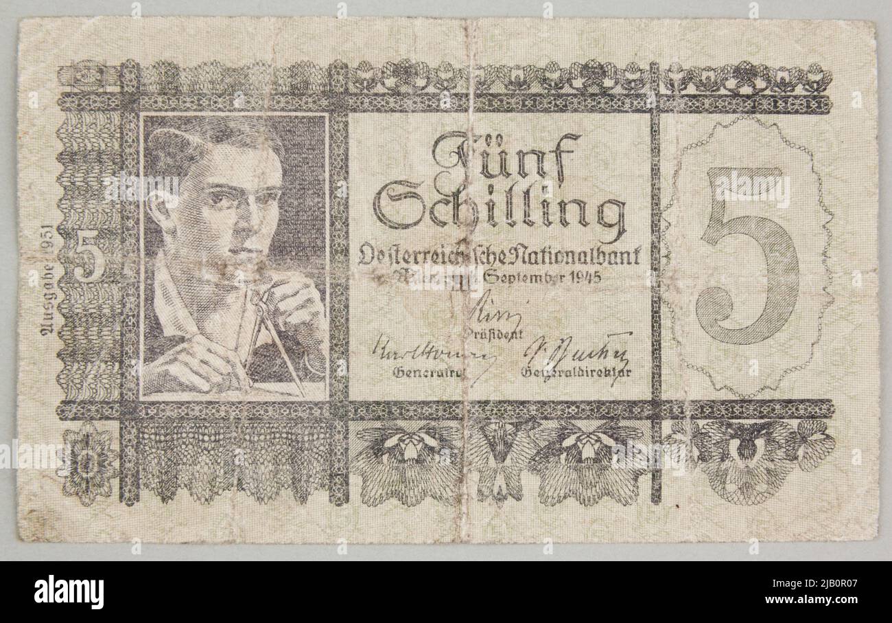 5 Schilling banknote; Austria, Vienna 4/05/1945, edition 1951 Stock ...