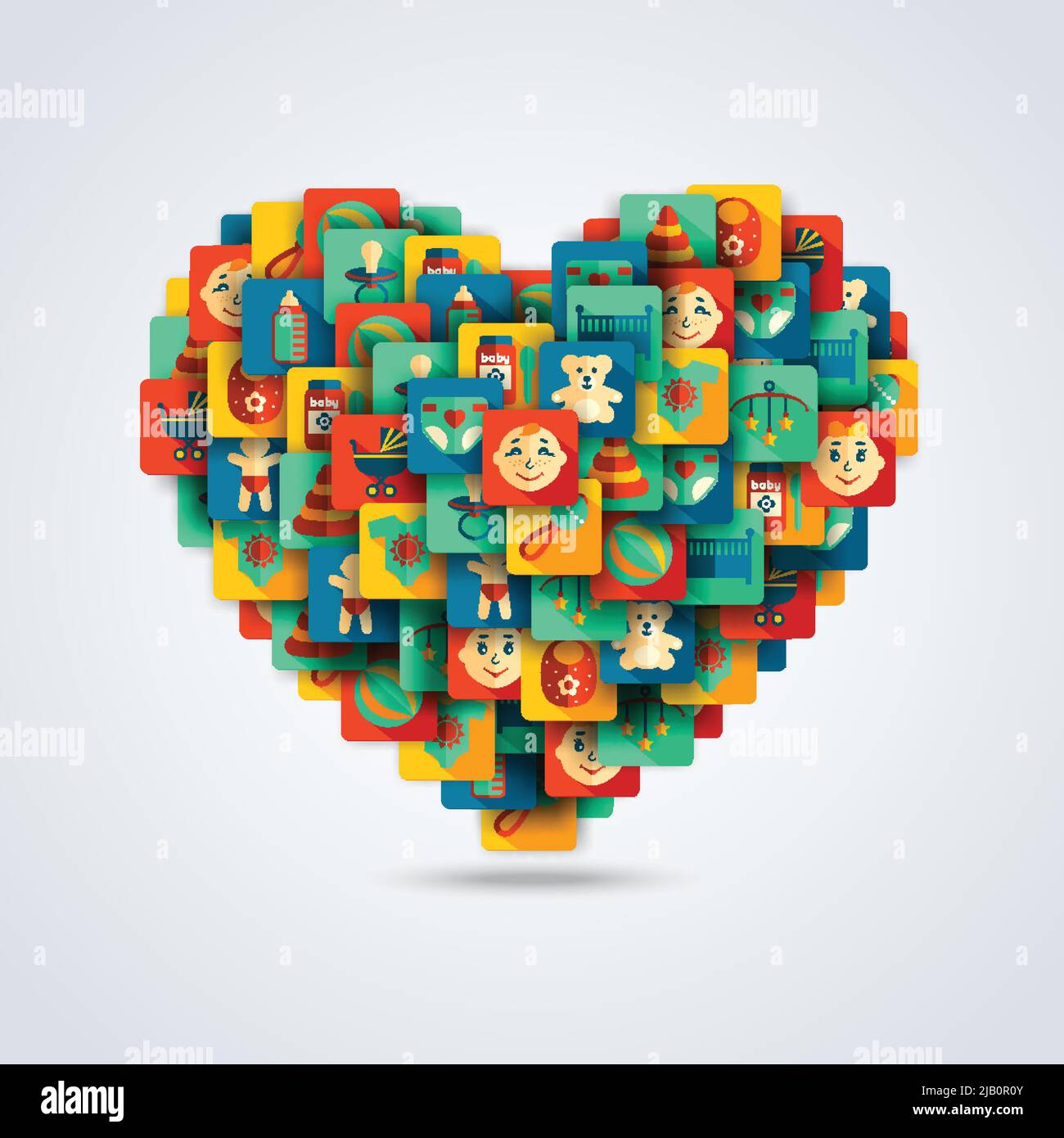 Decorative baby love heart concept with child care icons vector ...