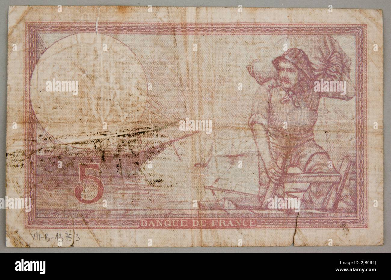 Banknote on 5 francs, Banque de France, France on 28.12.1928. Banque de ...