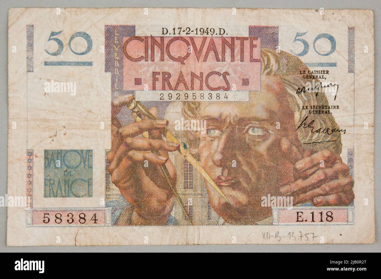 Banknote for 50 Francs, France, 17.02.1949 Banque de France, Paris ...