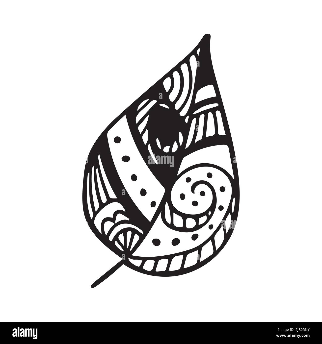 Vector zen tangle and doodle leaf. Nature coloring book. Black and ...