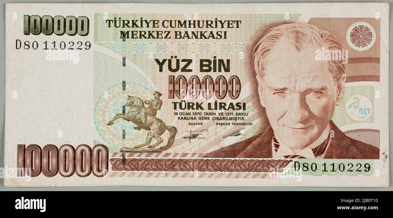 Banknote for 100,000 Lira, Turkey, 1970 (1991 Stock Photo - Alamy
