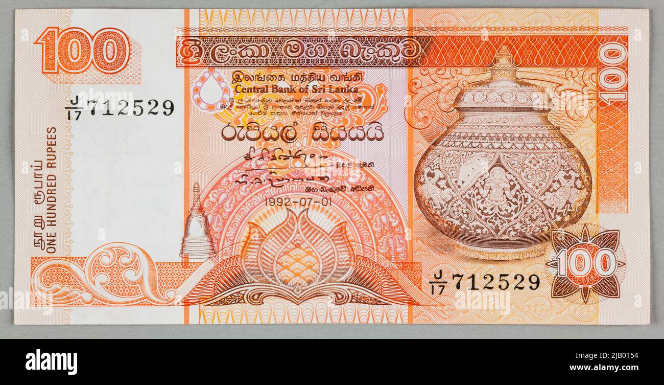 Banknot na 100 rupees; Sri Lanka, 1.07.1992 r. Thomas de la Rue & Co LD ...