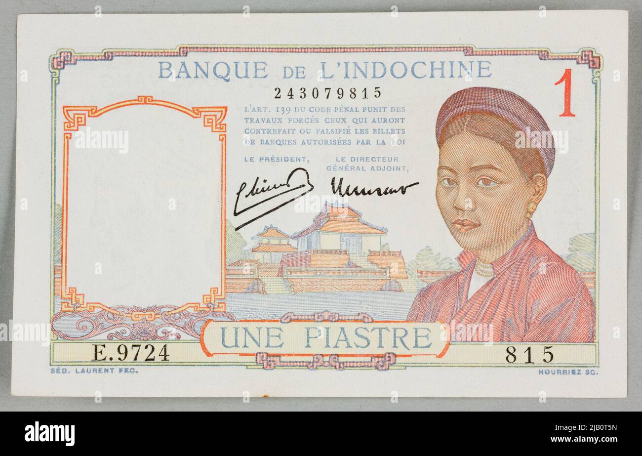 Banknote for 1 Piastre; French Indochina, B.R. (1949 Stock Photo - Alamy