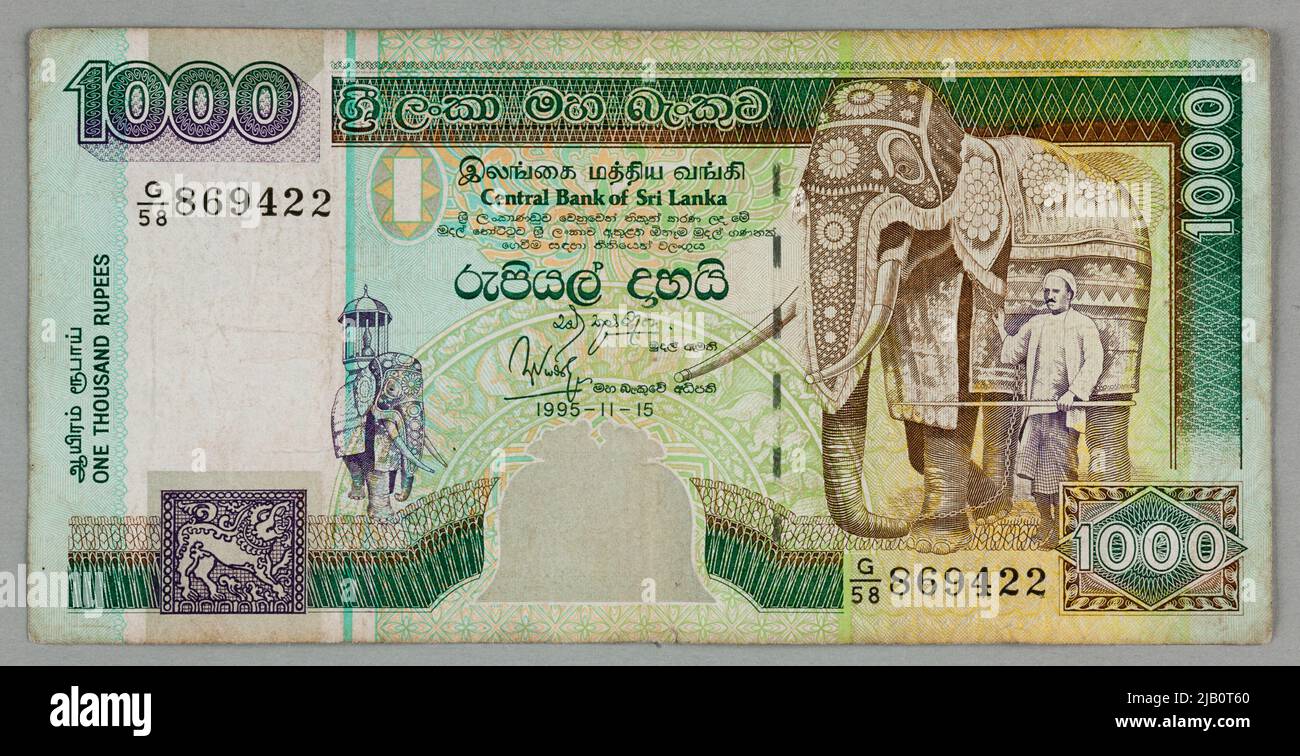 Banknot na 1000 rupees; Sri Lanka, 15.11.1995 r. Thomas de la Rue & Co ...